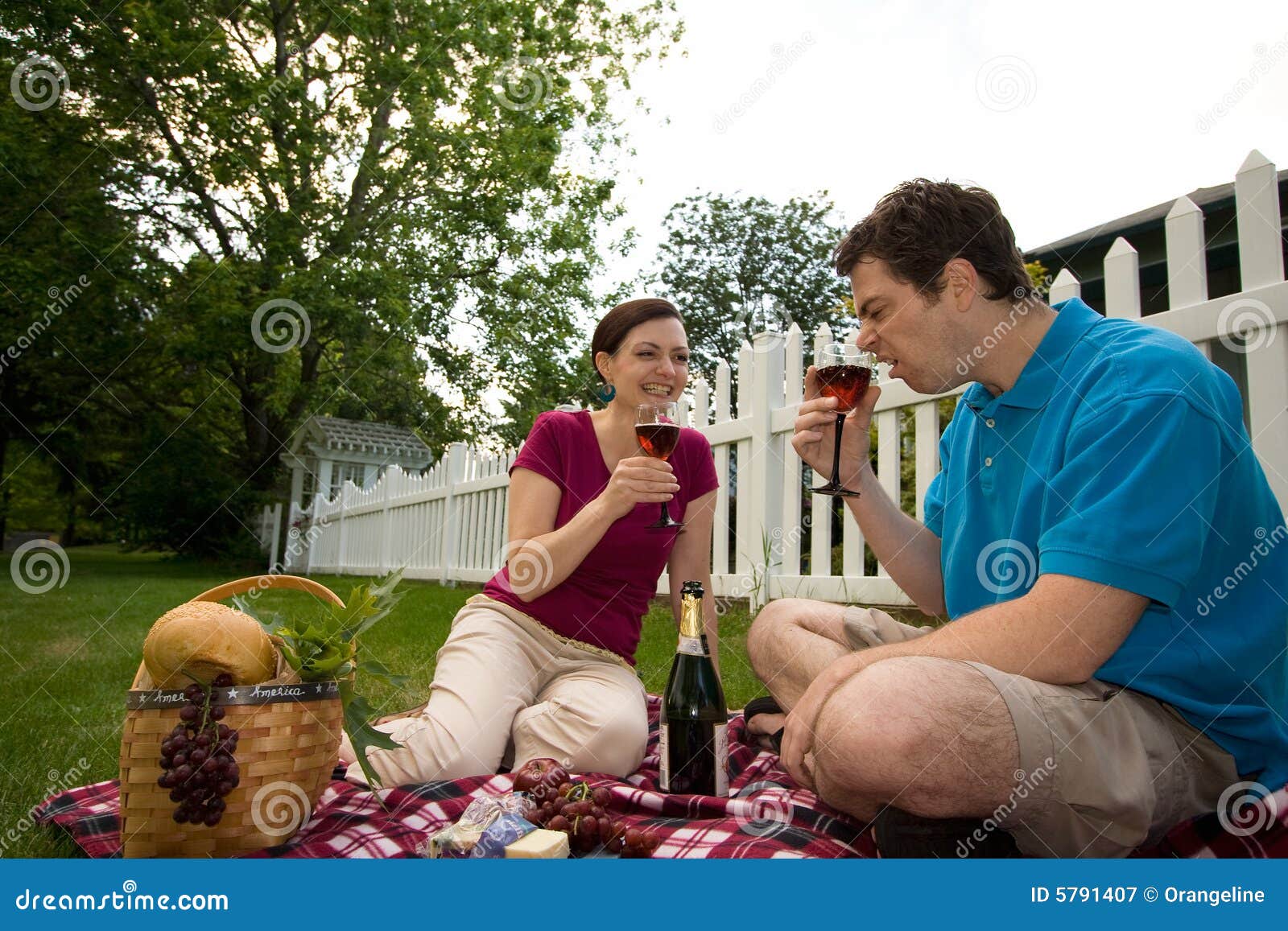 Couple Joking on a Picnic-Horizontal Stock Image - Image of midlife ...