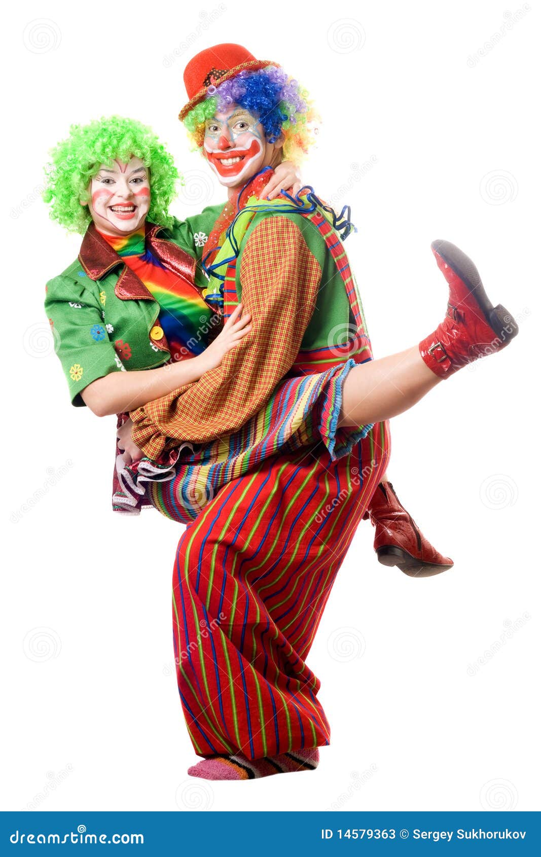 A couple of joyful clowns stock image. Image of expression - 14579363