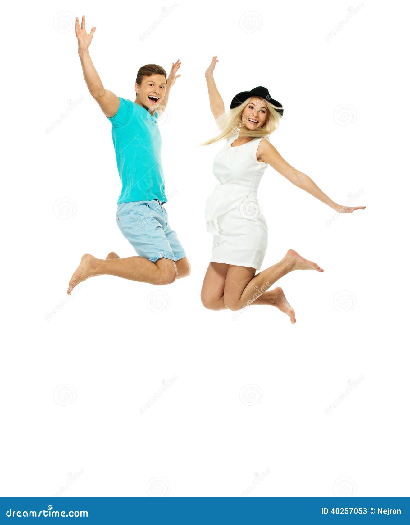 Couple Jumping Isolated on White Stock Image - Image of beauty, girl ...