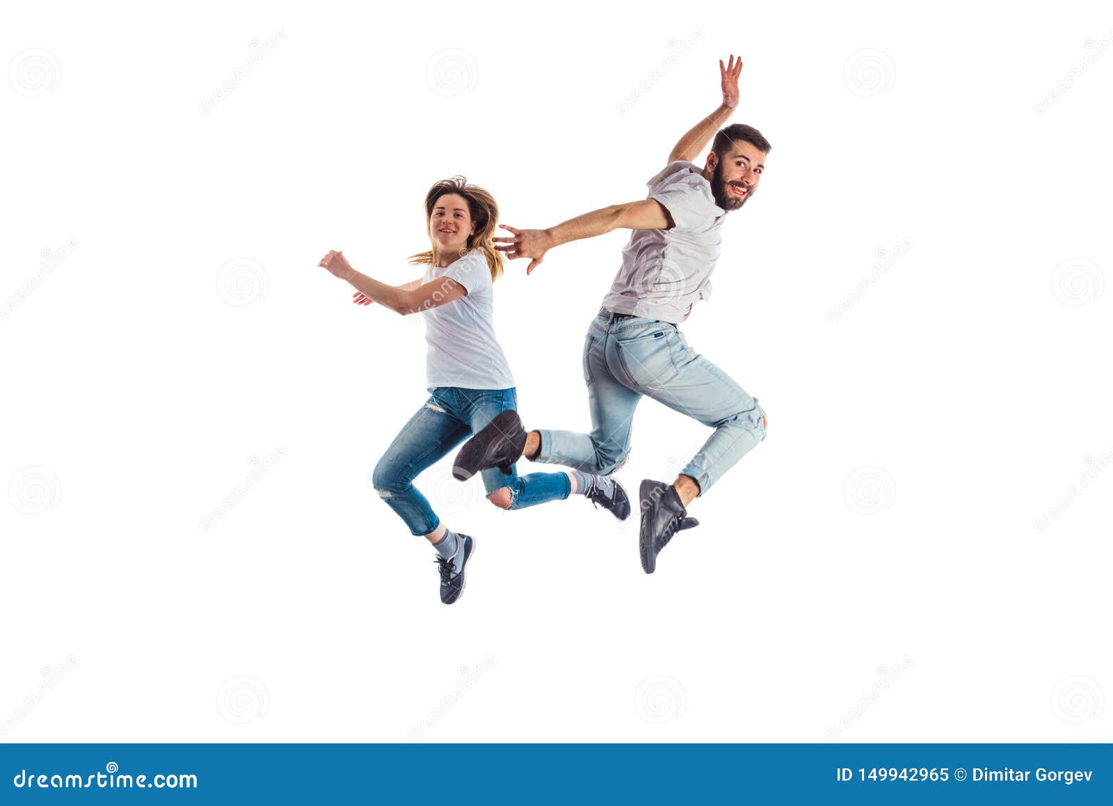 Couple Jumping during Training Stock Image - Image of couple, activity ...