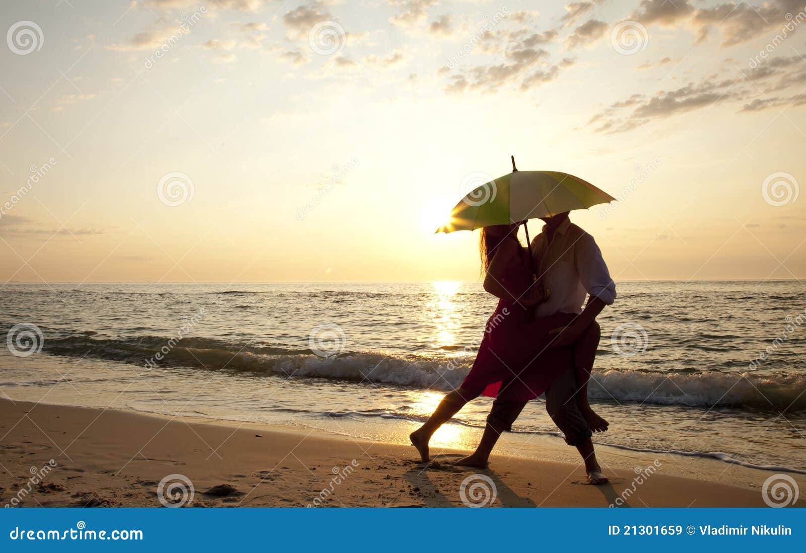 Couple Kissing at the Beach in Sunset. Stock Image - Image of freedom ...