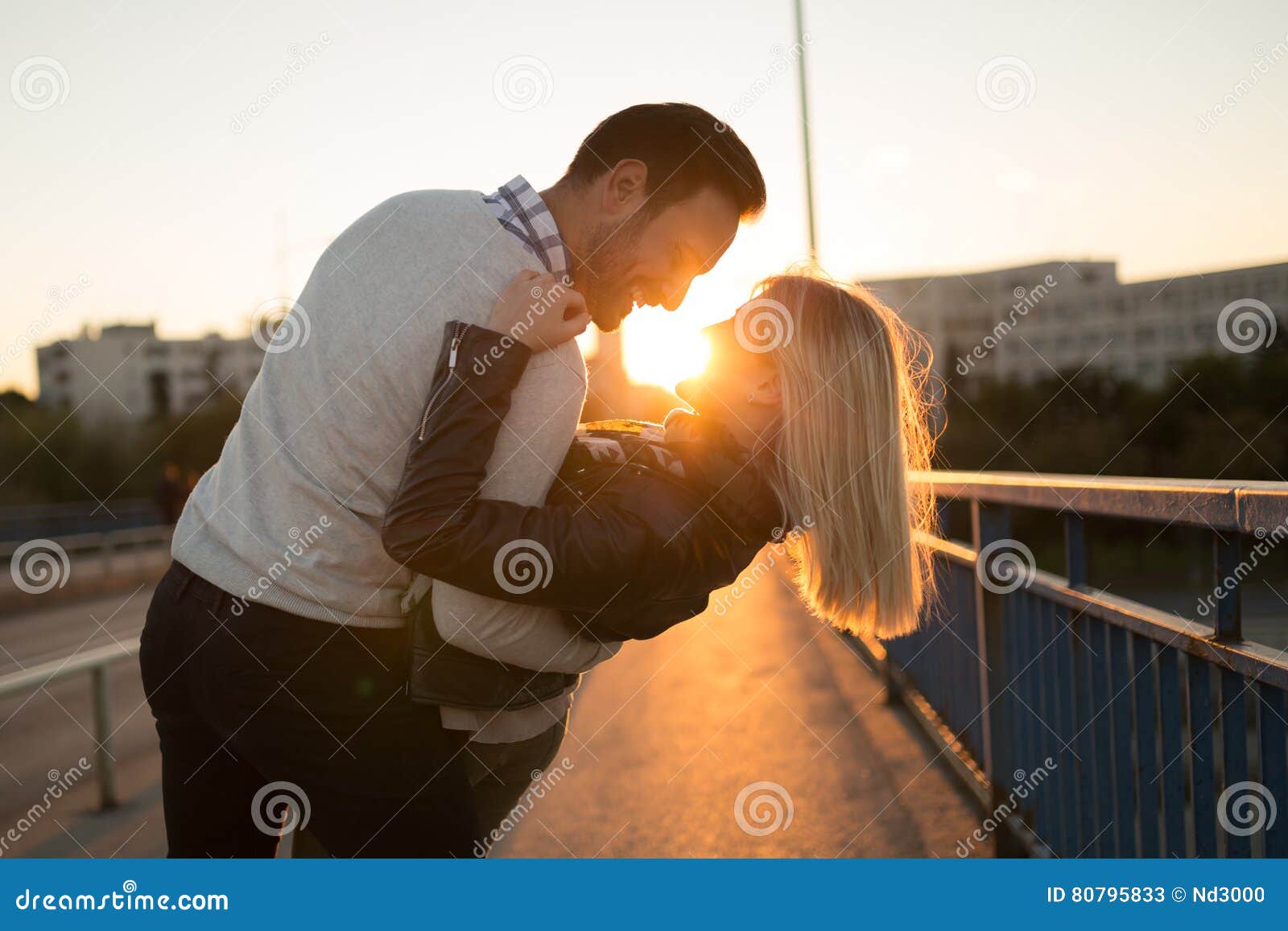 Couple Kissing Dating on Bridge Stock Image - Image of flirting ...
