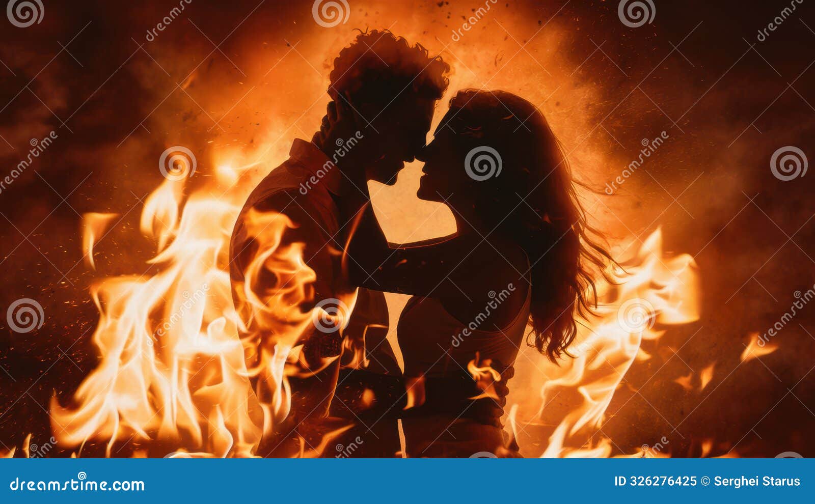 A Couple Kissing in Front of a Fire with Flames, AI Stock Image - Image ...