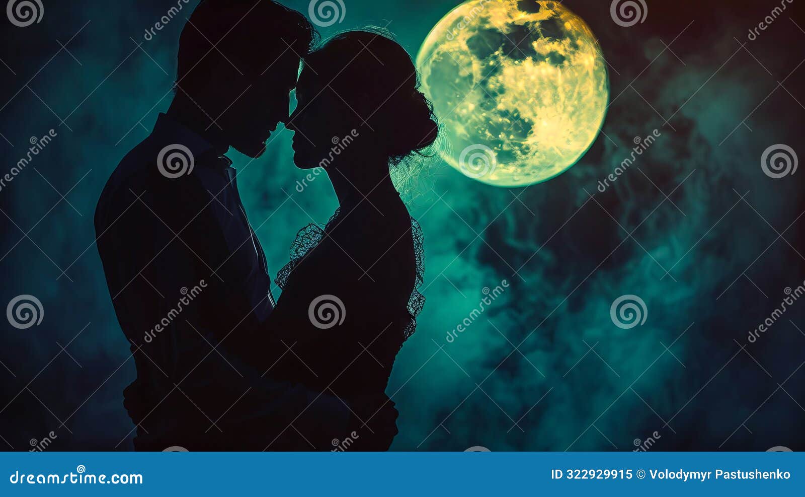 A Couple Kissing in Front of a Full Moon Stock Image - Image of moon ...