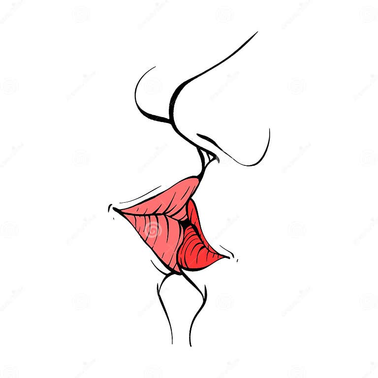 Couple Kissing Lips Sketch Vector Illustration Line Art Icons Expressions Stock Vector