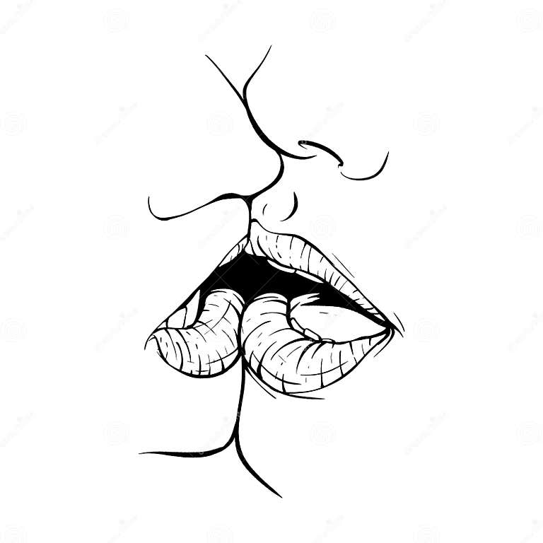 Couple Kissing Lips Sketch Vector Illustration Line Art Stock Vector Illustration Of Vector