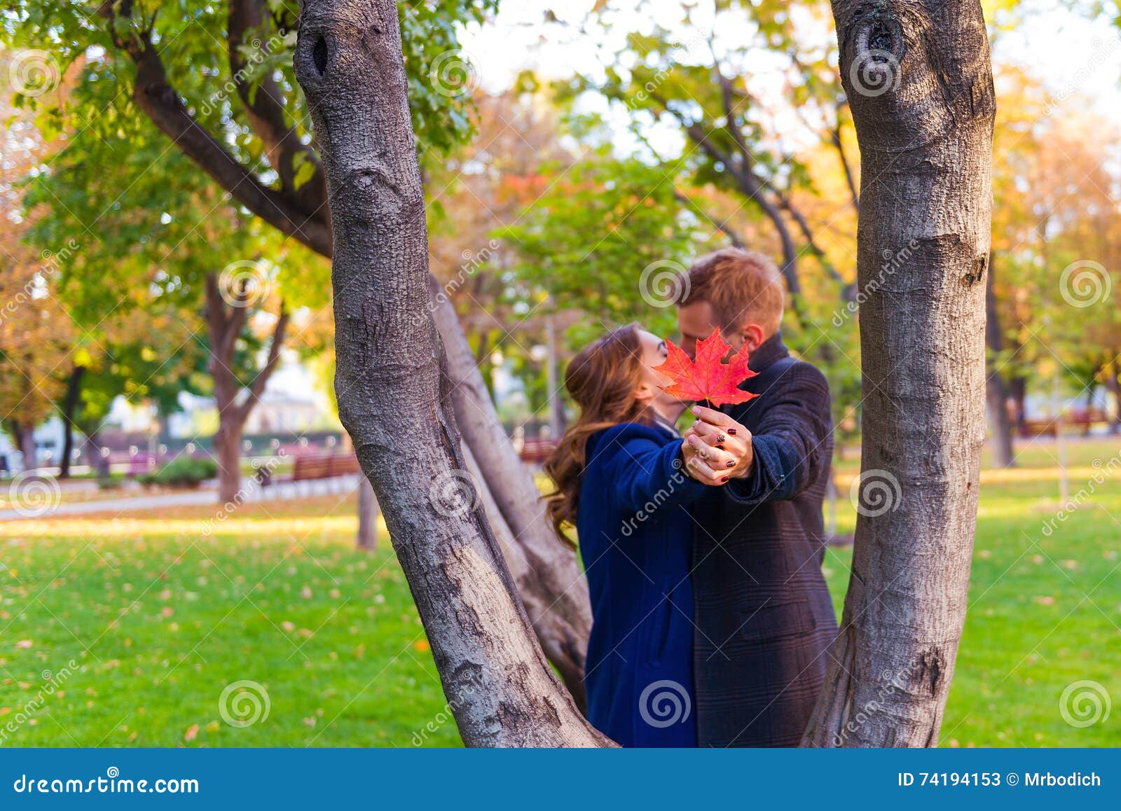 Couple Kissing Near the Tree Stock Image - Image of caucasian, romantic ...