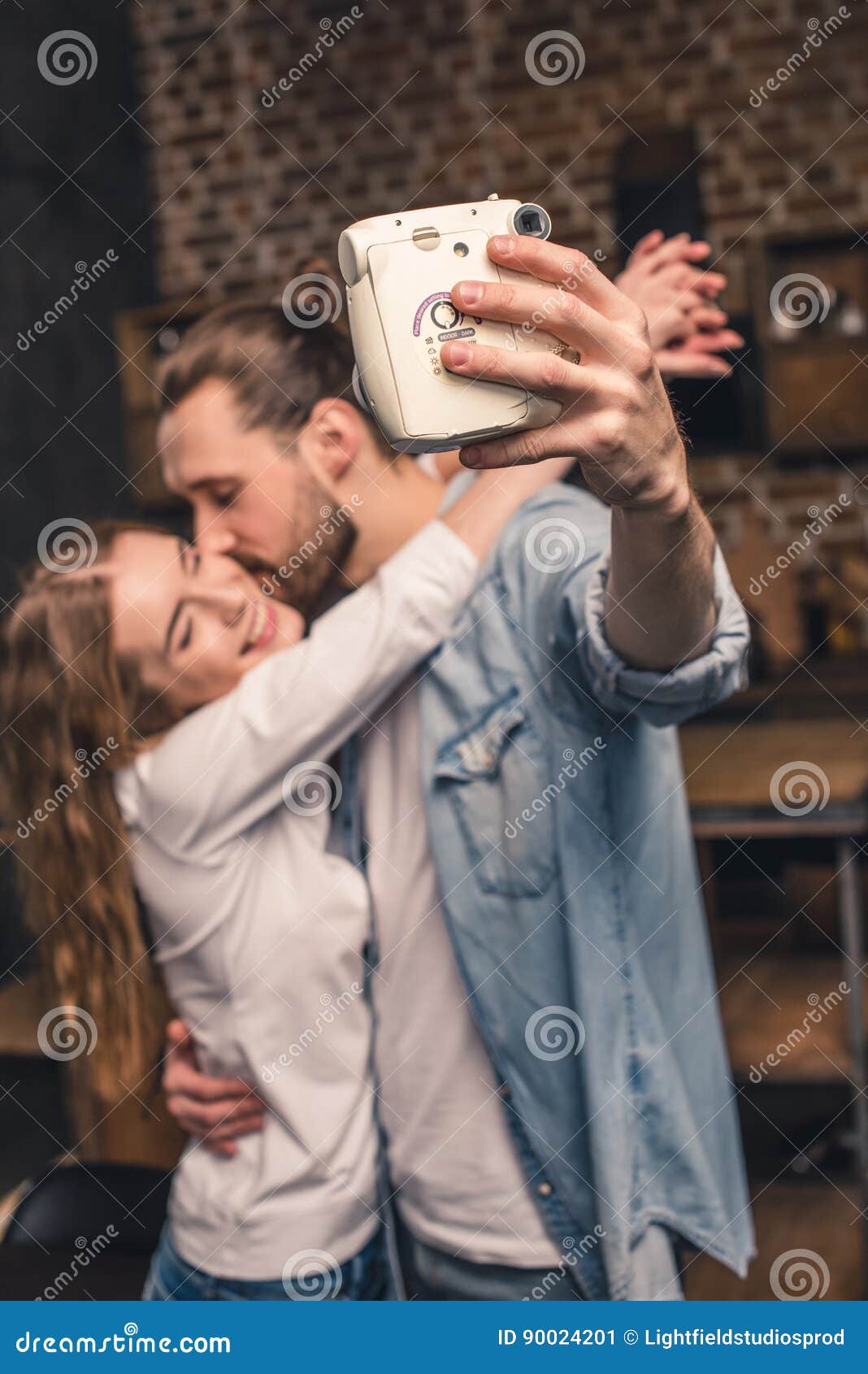 Couple Kissing And Photographing Stock Image Image Of Attractive