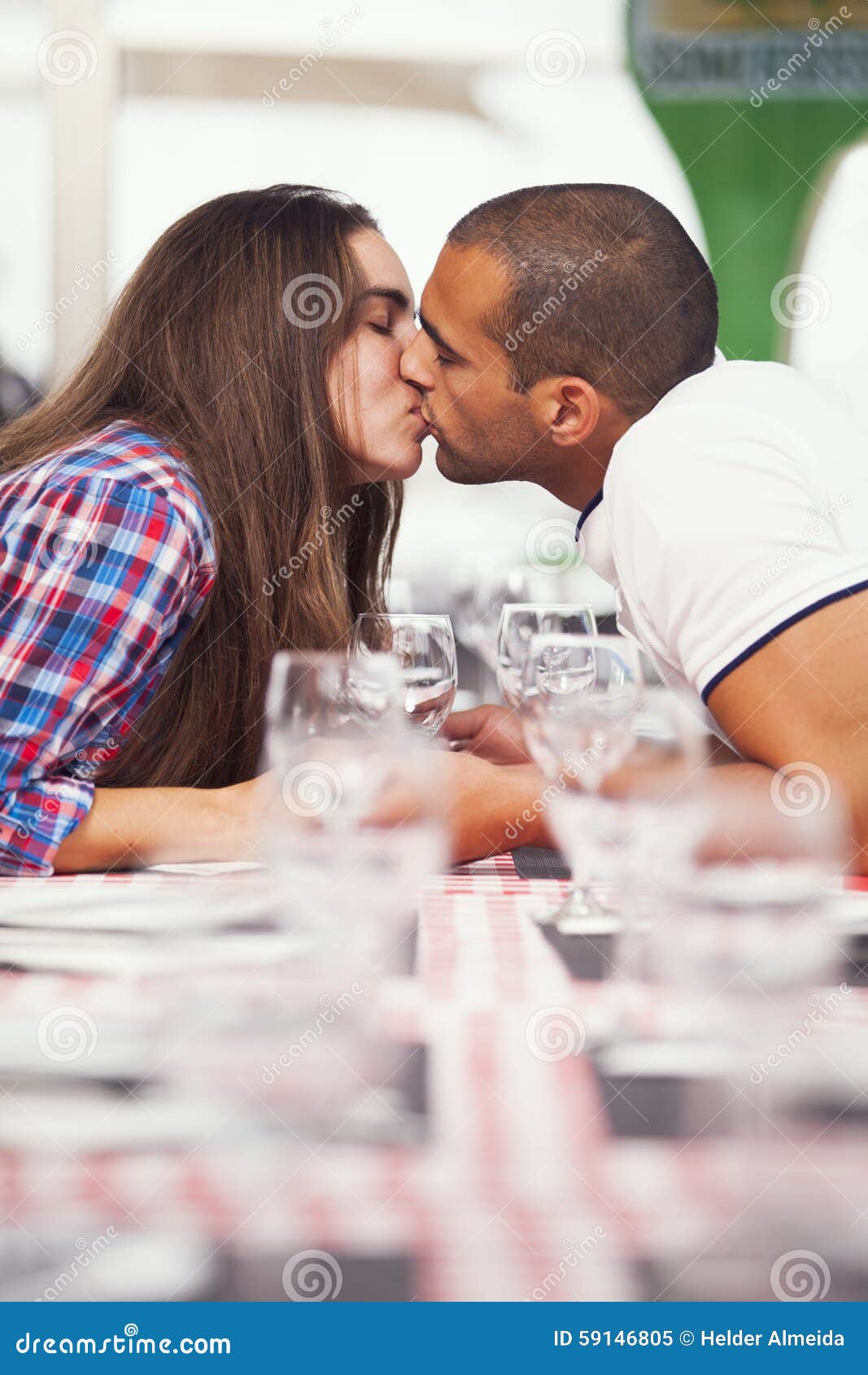 Couple Kissing At The Restaurant Stock Image Image Of Glass Casual