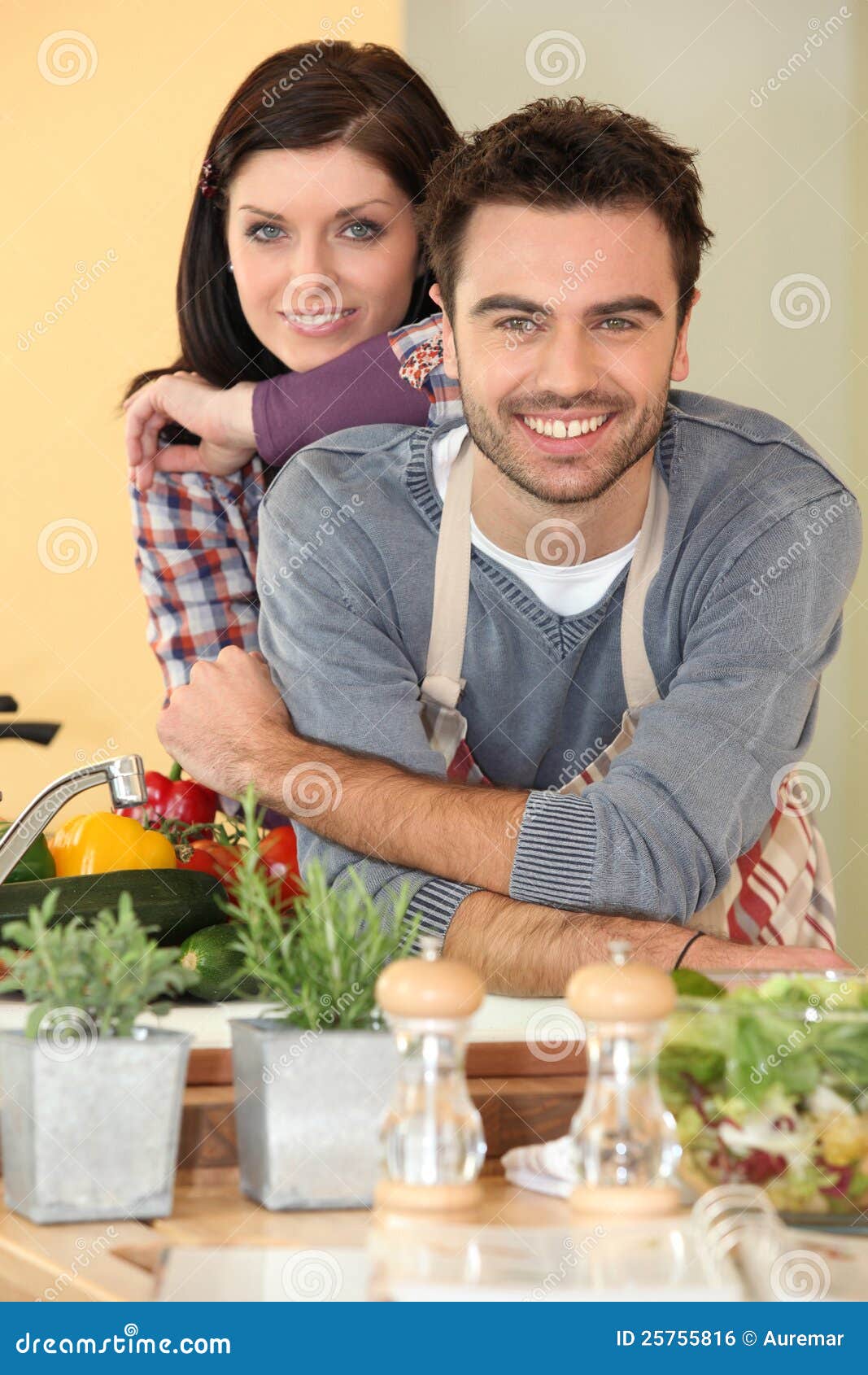 Couple in the kitchen stock photo. Image of herbs, together - 25755816