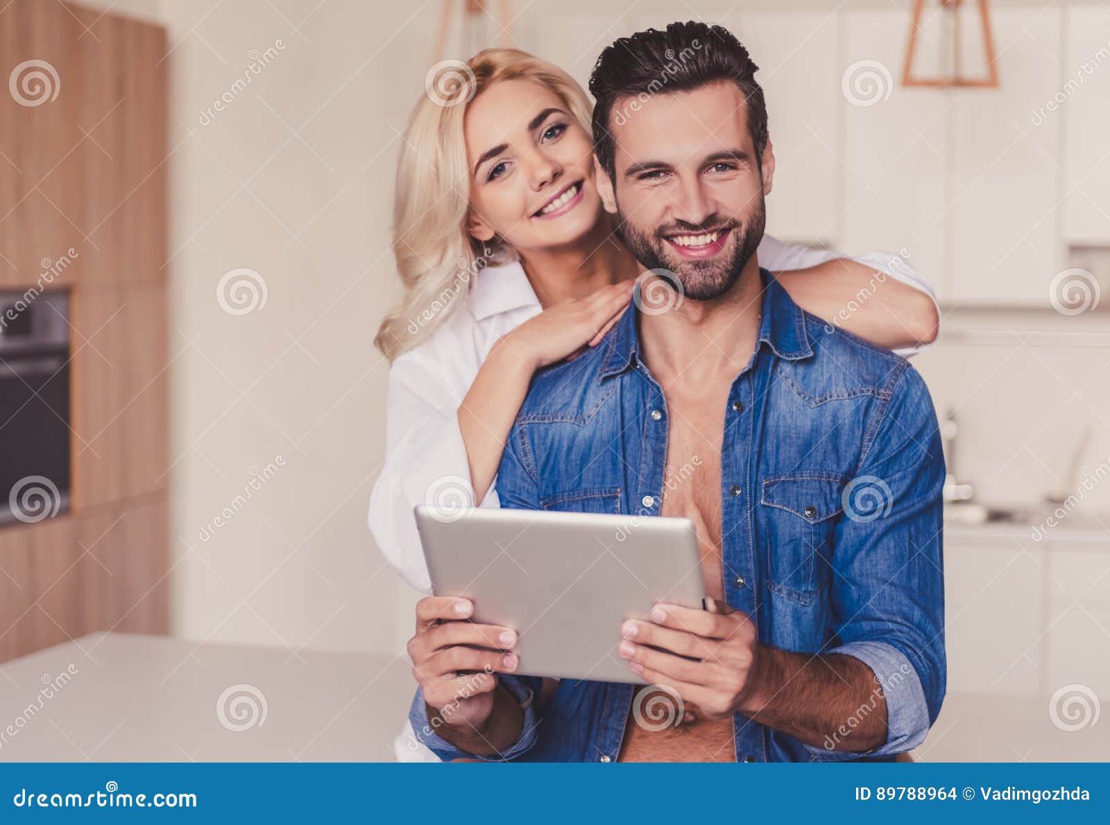 Couple in kitchen stock photo. Image of kitchen, lovers - 89788964