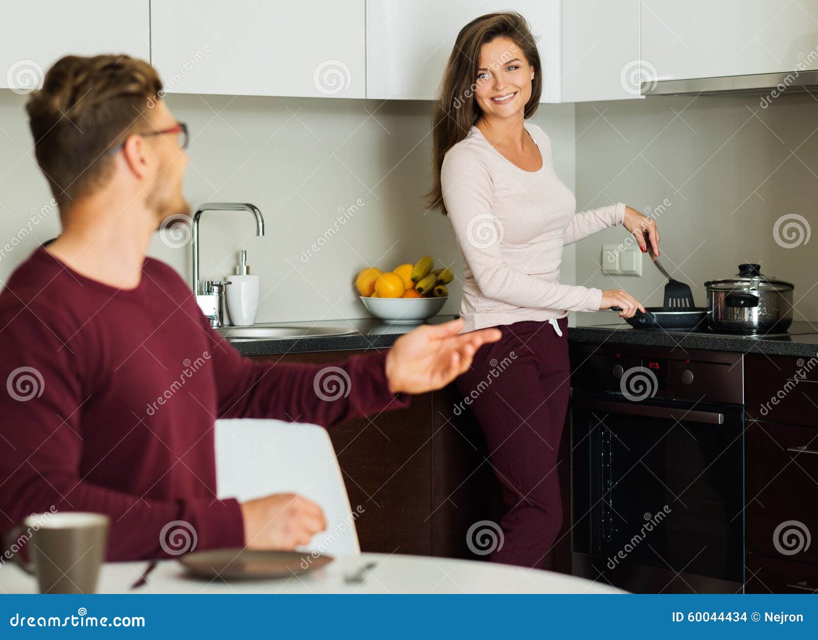 Couple on a Kitchen at Home Stock Photo - Image of family, social: 60044434
