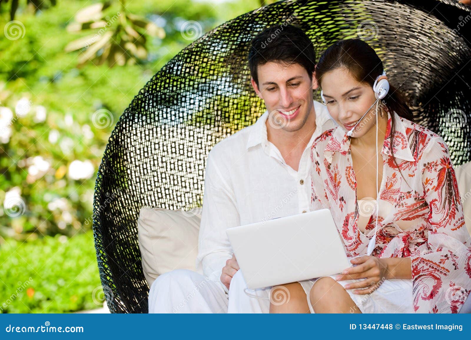 Couple with Laptop stock photo. Image of good, pretty - 13447448