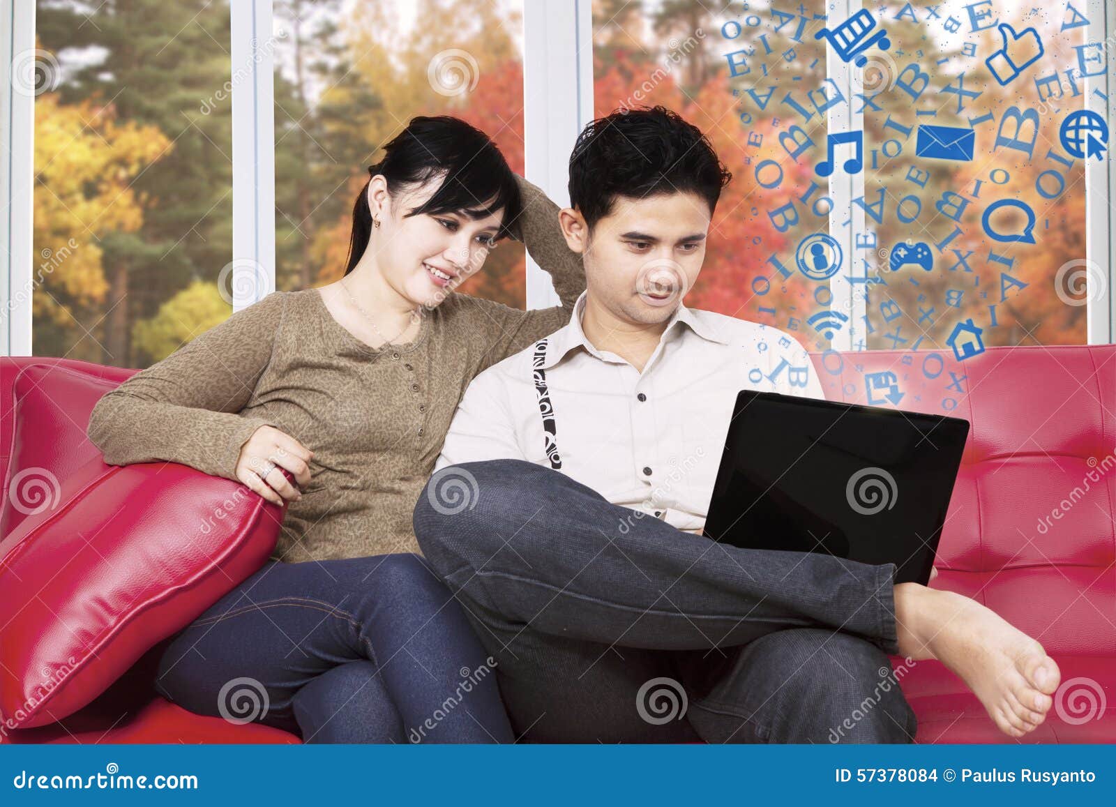 Couple with Laptop Browsing Internet Stock Photo - Image of computer ...