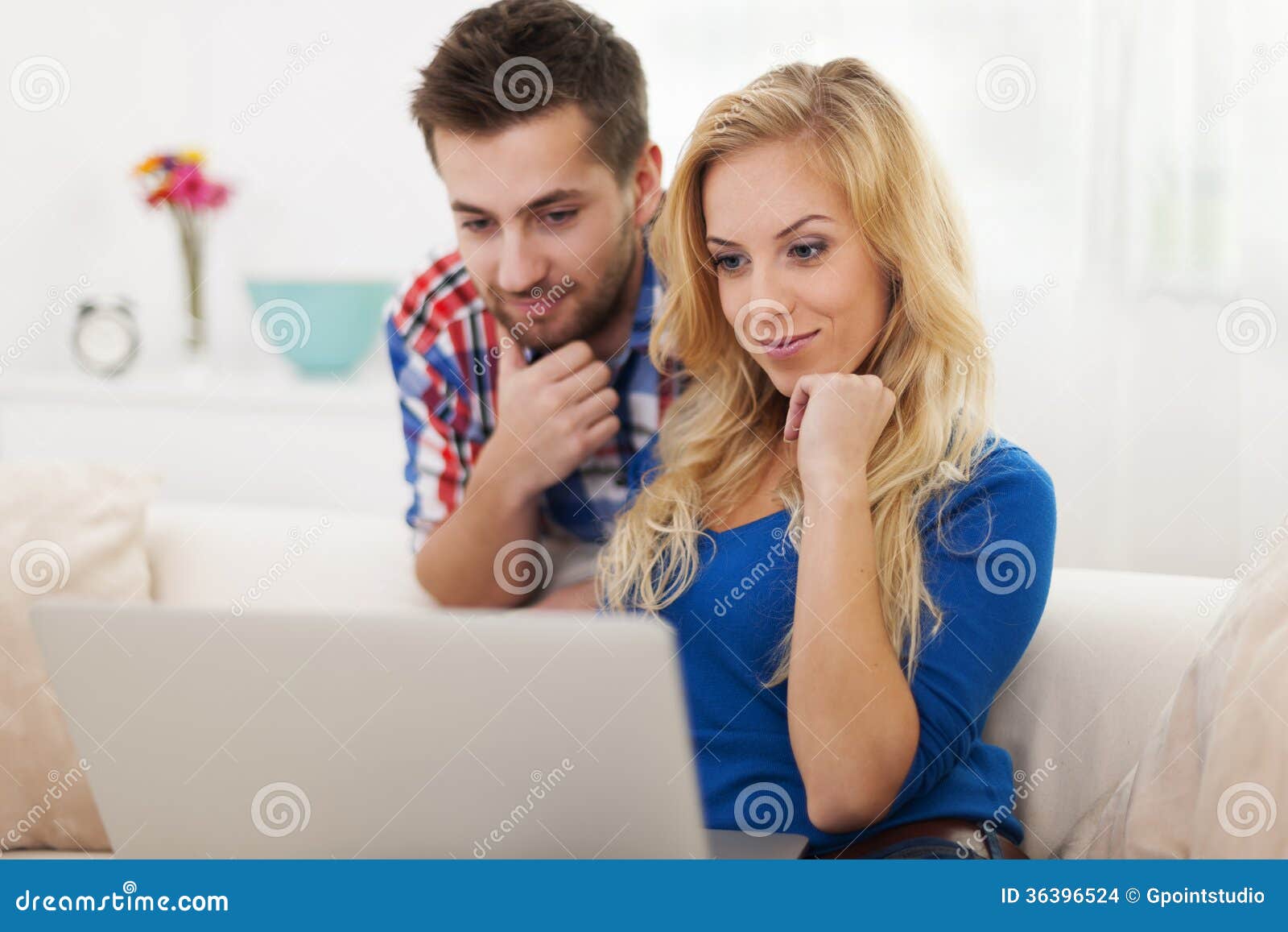 Couple with laptop stock photo. Image of home, romance - 36396524