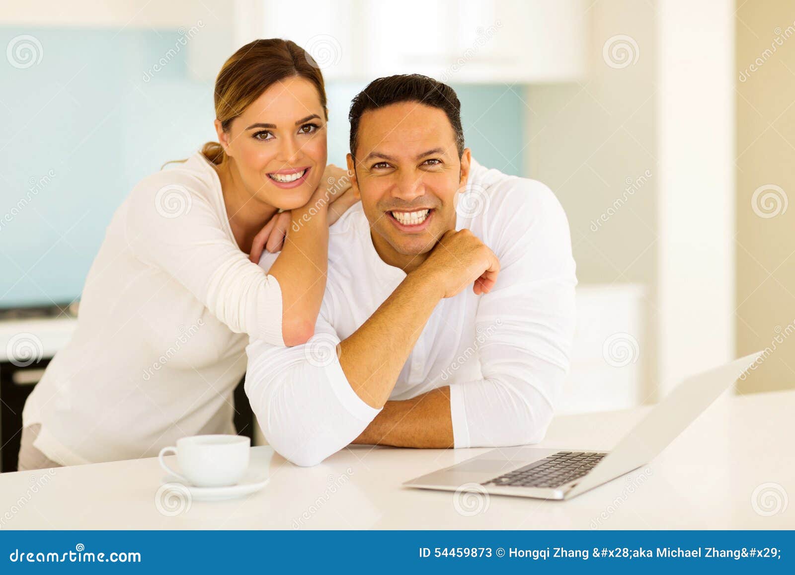 Couple Leaning Against Counter Stock Image - Image of beautiful ...