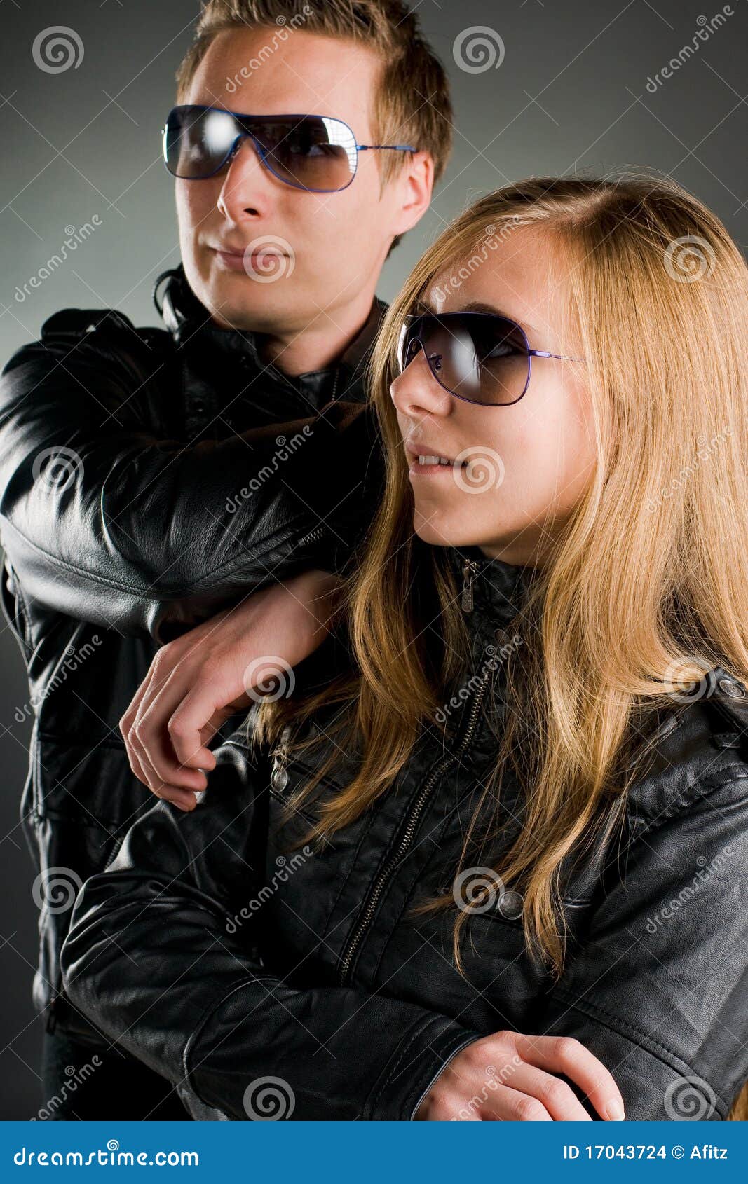 Couple with Leather Jackets Stock Photo - Image of colored, black: 17043724