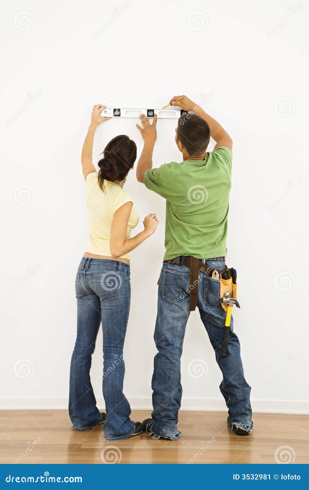 Couple leveling. stock image. Image of husband, belt, level - 3532981