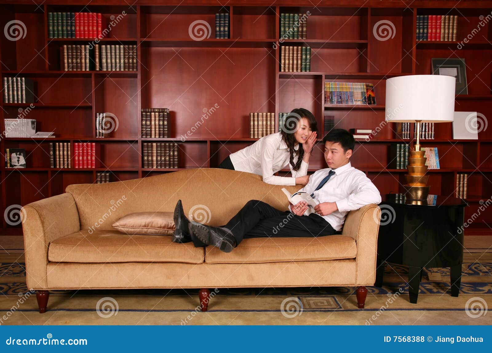 Couple in library stock photo. Image of portrait, love - 7568388