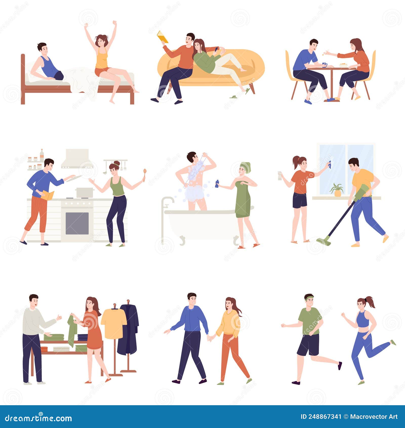 Couple daily Life Set stock vector. Illustration of leisure - 248867341