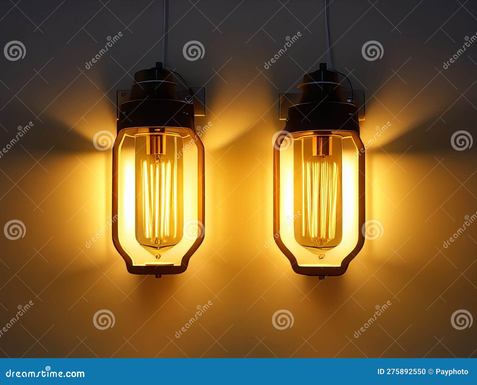 A Couple of Lights that are on a Wall, Ambient Amber Light. Stock ...