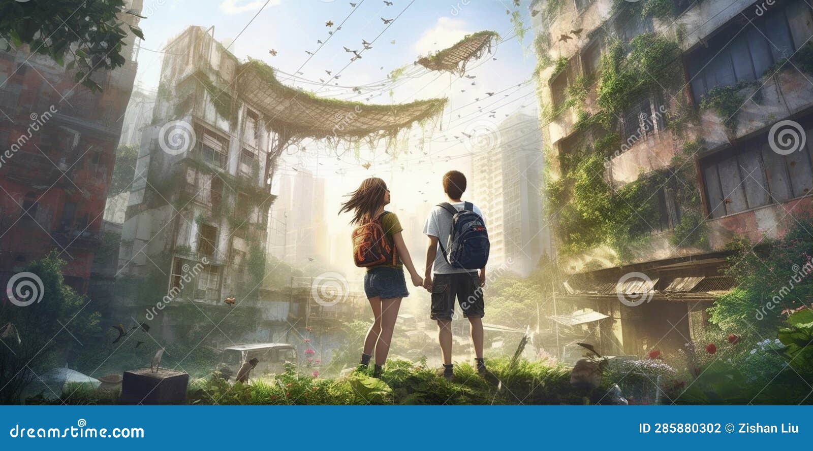 A Couple Lives on a Mysterious Planet Long Forgotten Stock Illustration ...