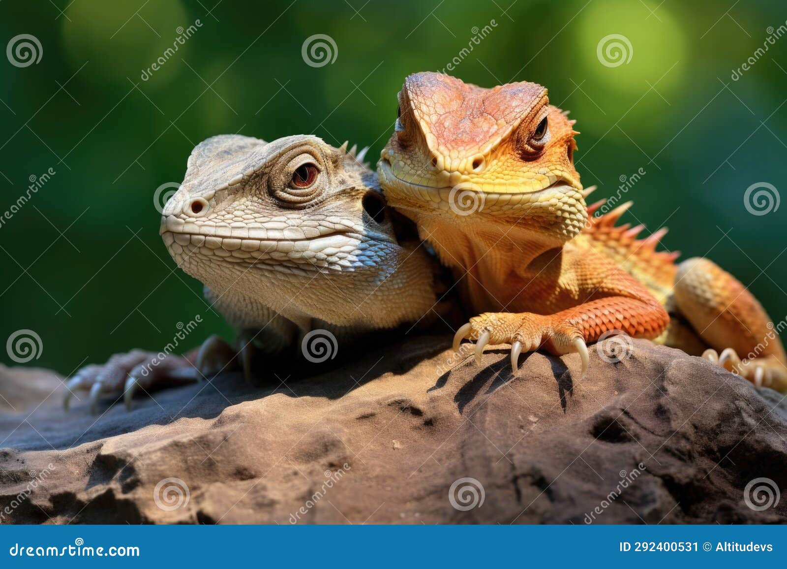 Couple of Lizards Basking on a Hot Stone Stock Image - Image of exotic ...