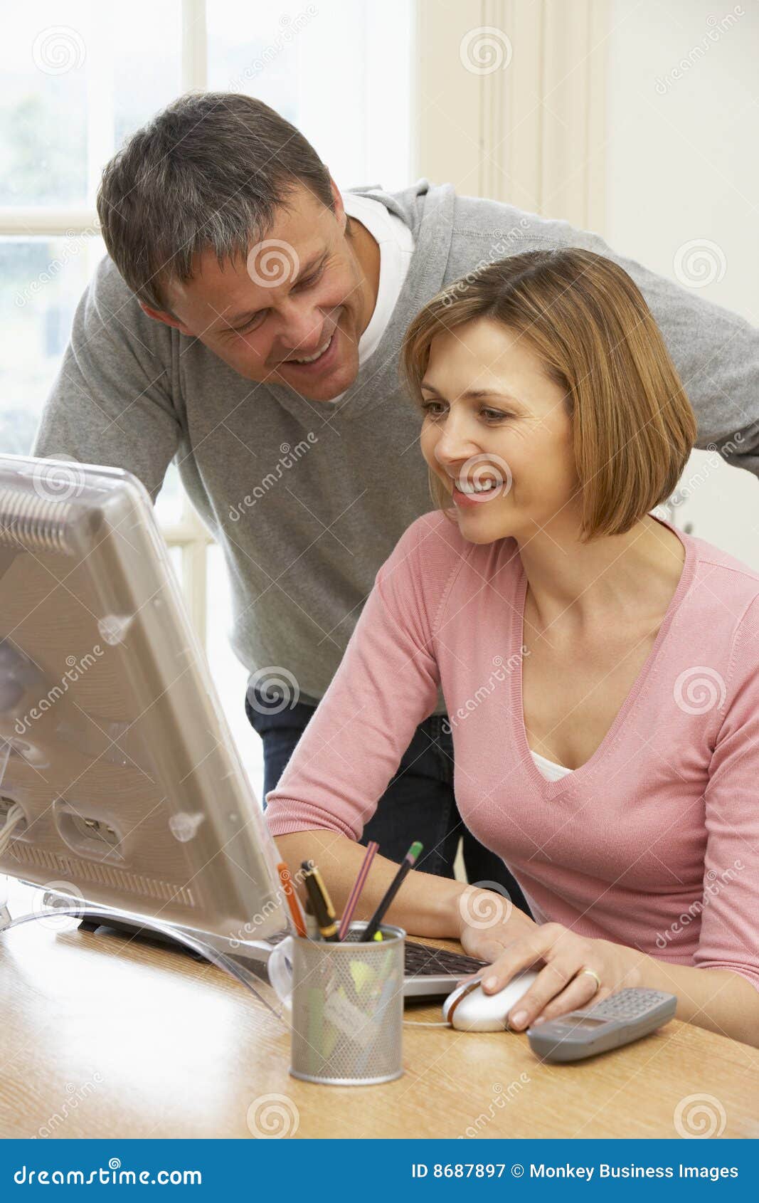 Couple Looking at Computer Screen Stock Image - Image of learning, aged ...