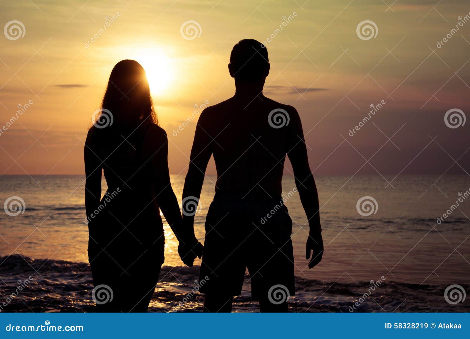 Couple in Love Back Light Silhouette on Sea Stock Image - Image of back ...