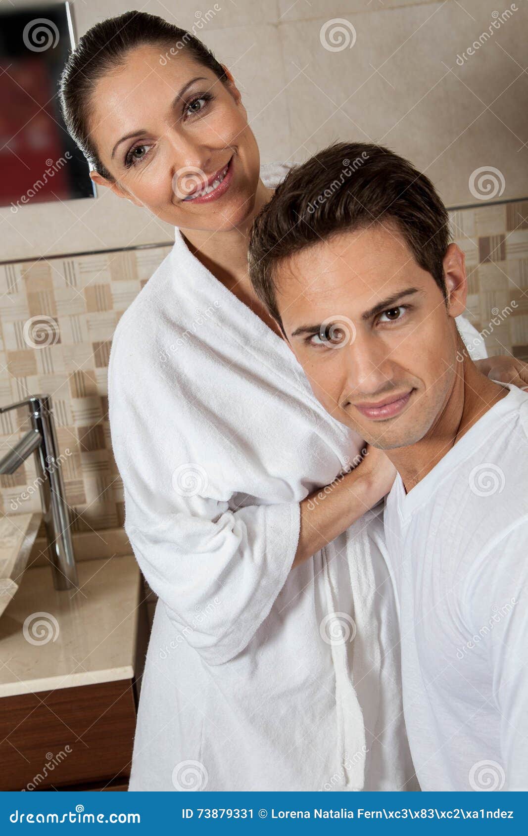 Couple in Love at the Bathroom Stock Image - Image of wife, happy: 73879331