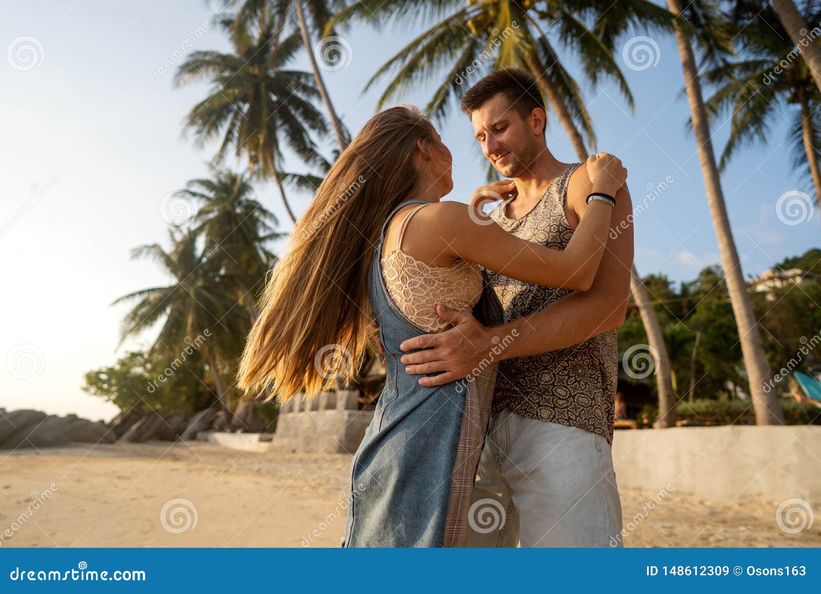 Couple in Love on the Beach at Sunset Stock Image - Image of honeymoon ...