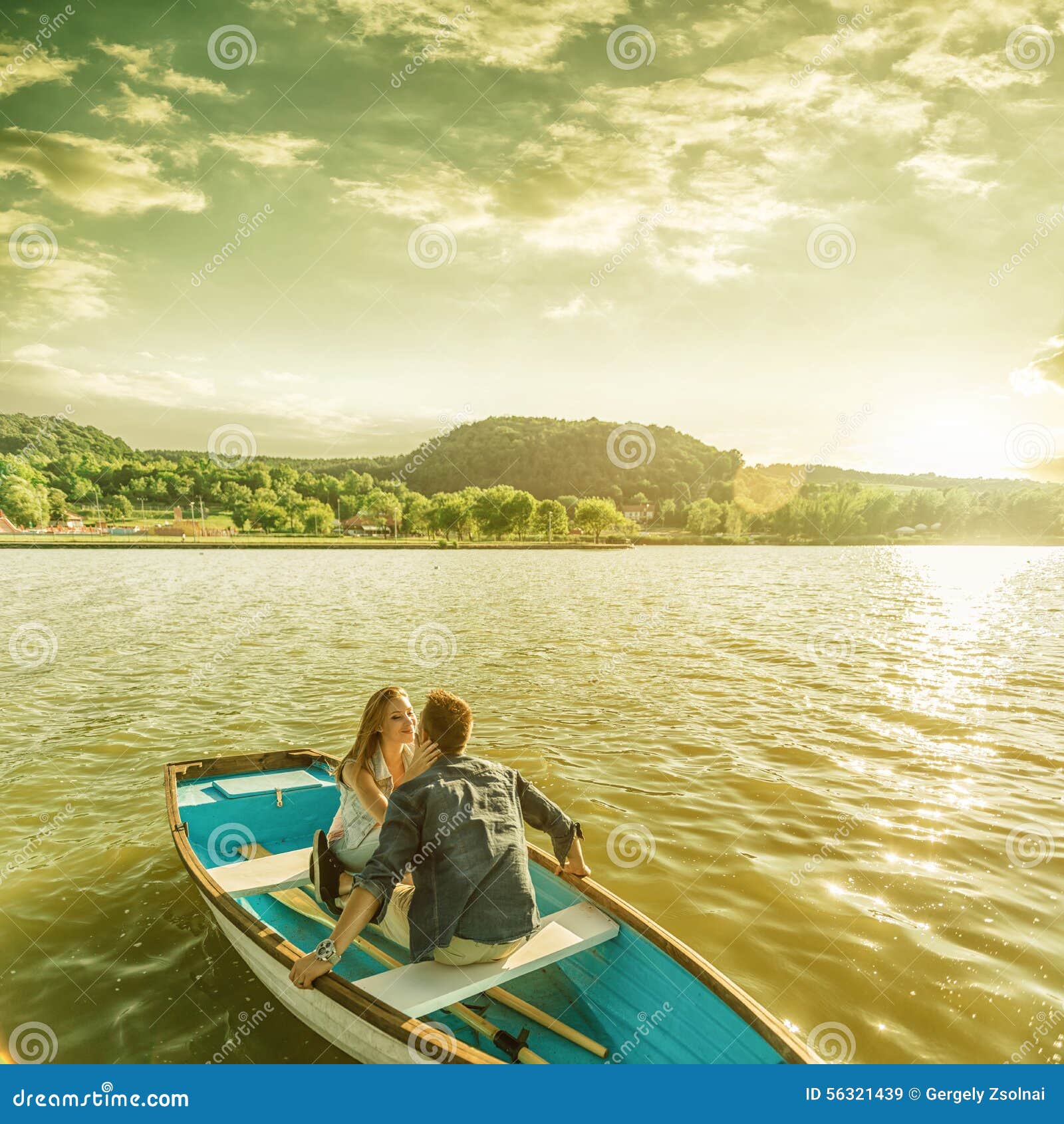 Couple in Love on the Boat - Kissing Stock Image - Image of hugging ...