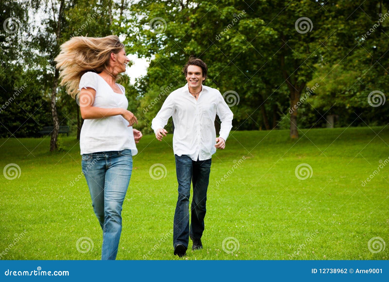 Couple in Love Chasing Each Other Stock Photo - Image of leisure ...