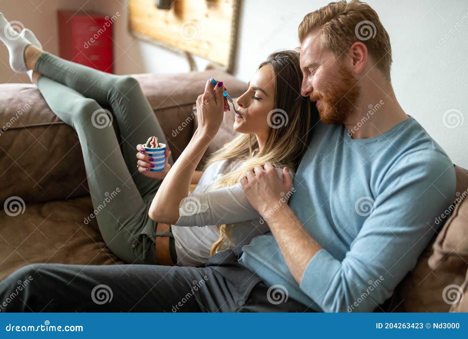 Couple In Love Chilling Out Relaxing At Home Stock Image Image Of