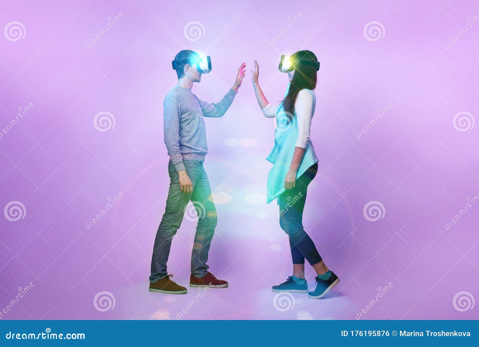 Couple in Love Communicate Using a Virtual Reality Headset. Stock Photo ...