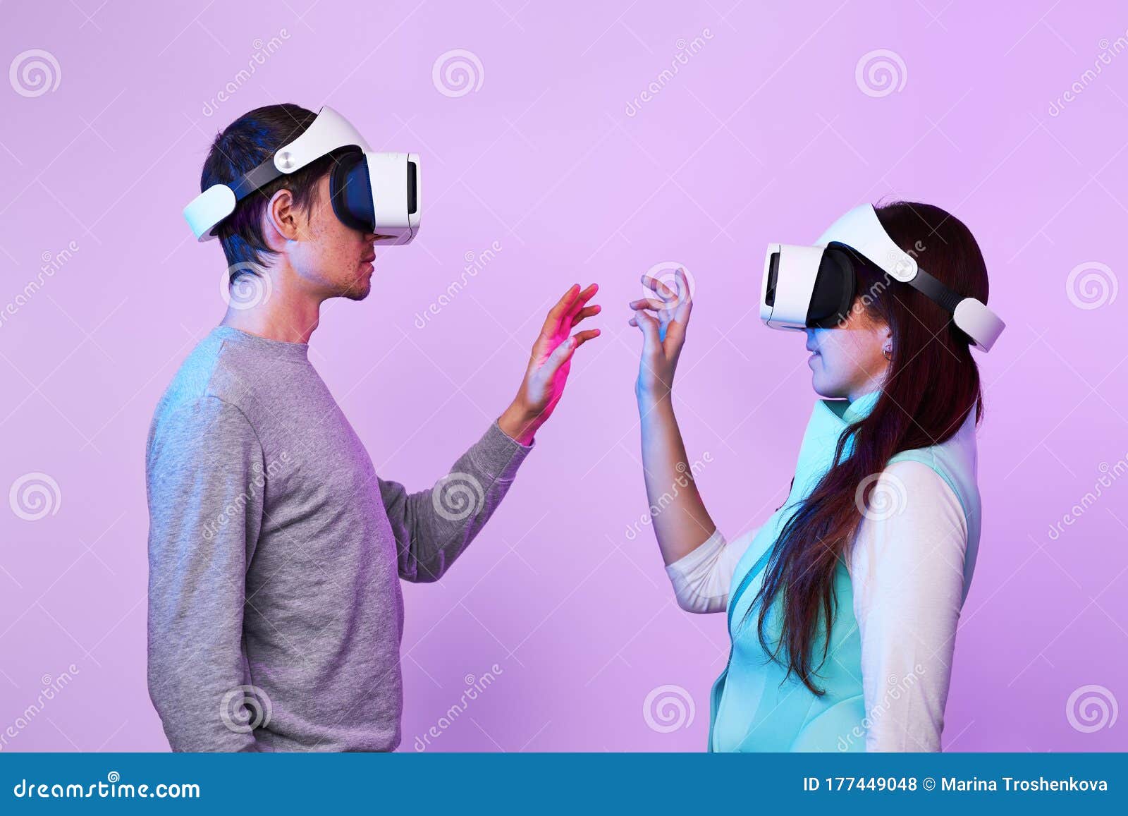 Couple in Love Communicate Using a Virtual Reality Headset. Stock Photo ...