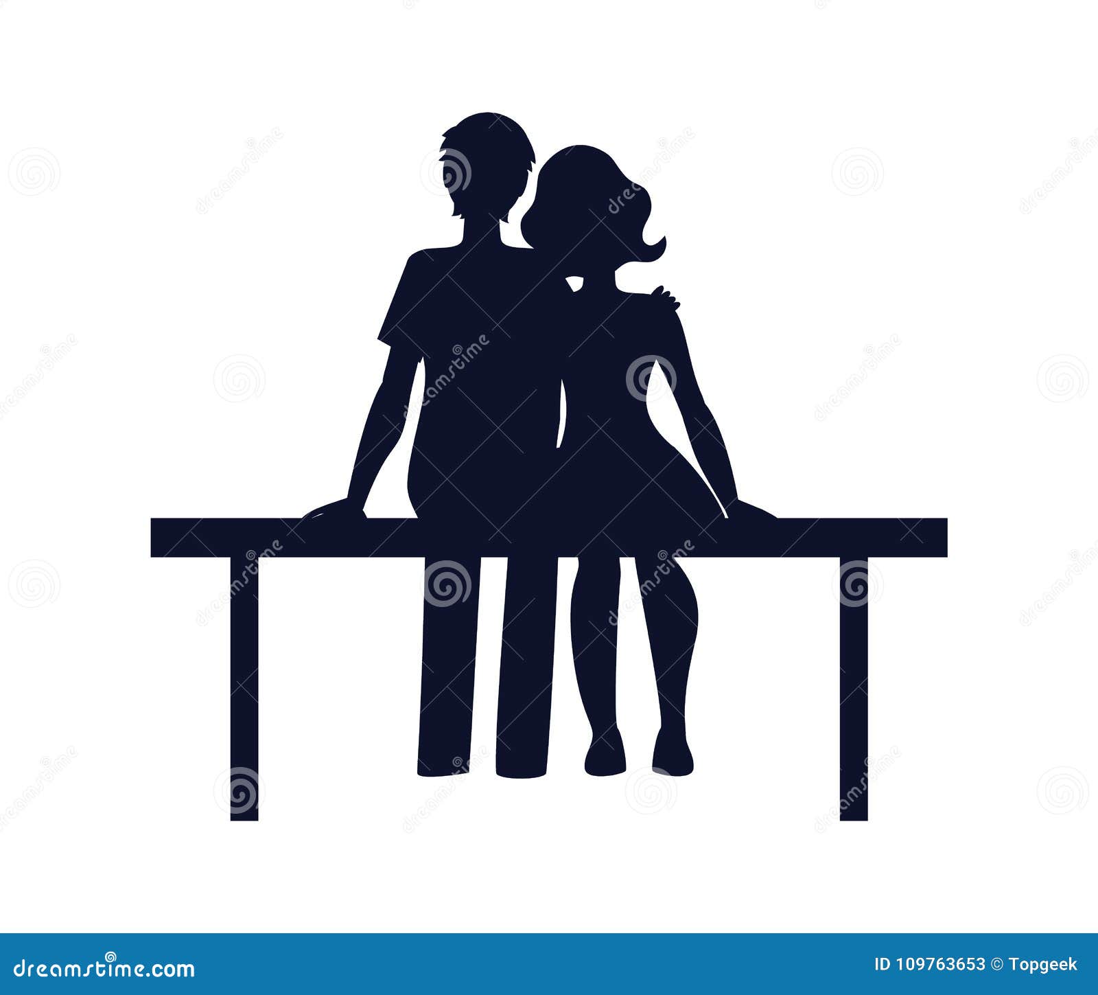 Couple In Love Sit On Bench Vector Illustration Stock Vector