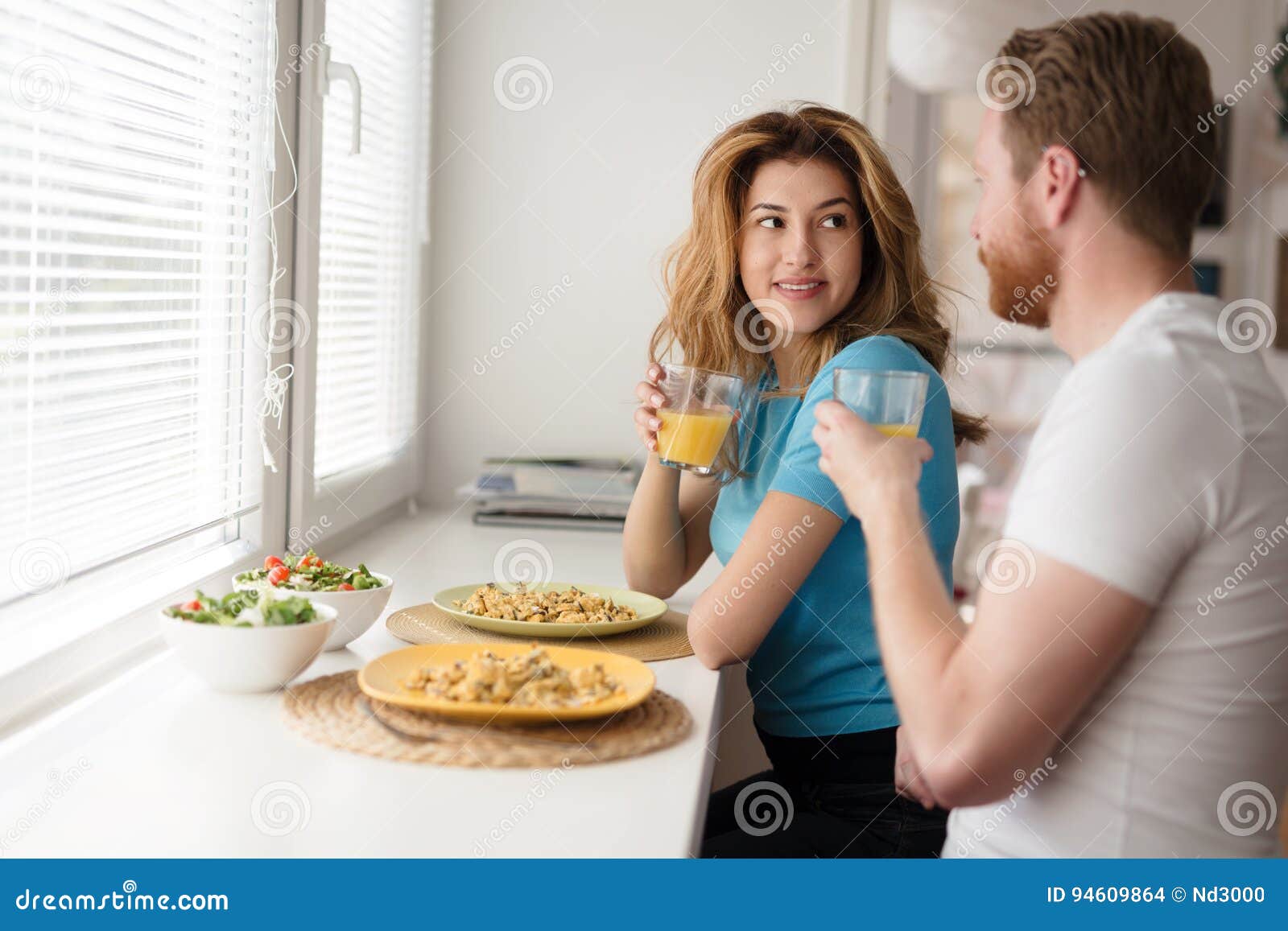 Couple in Love Having Breakfast at Home Stock Photo - Image of ...