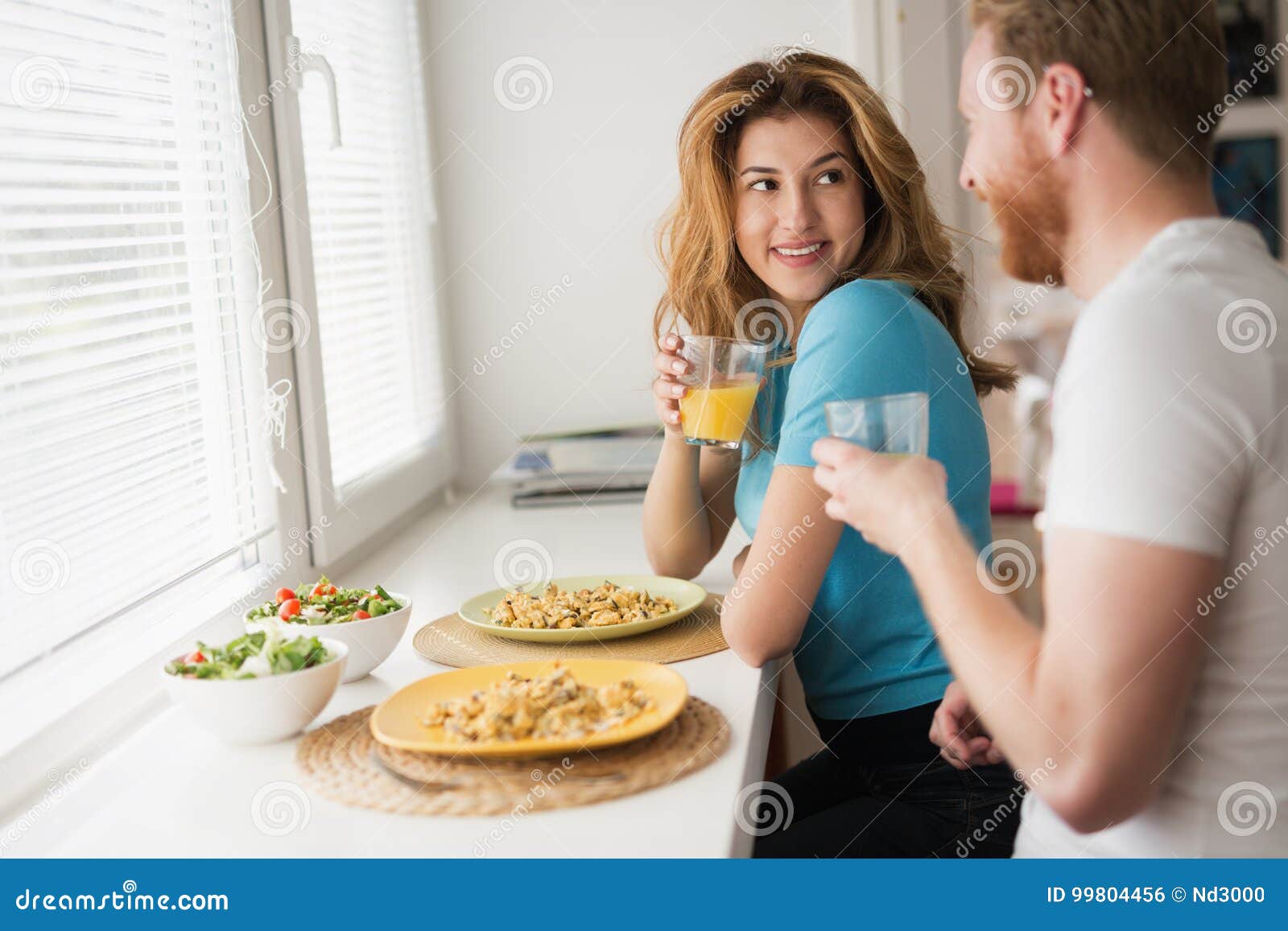 Couple in Love Having Breakfast at Home Stock Photo - Image of person ...
