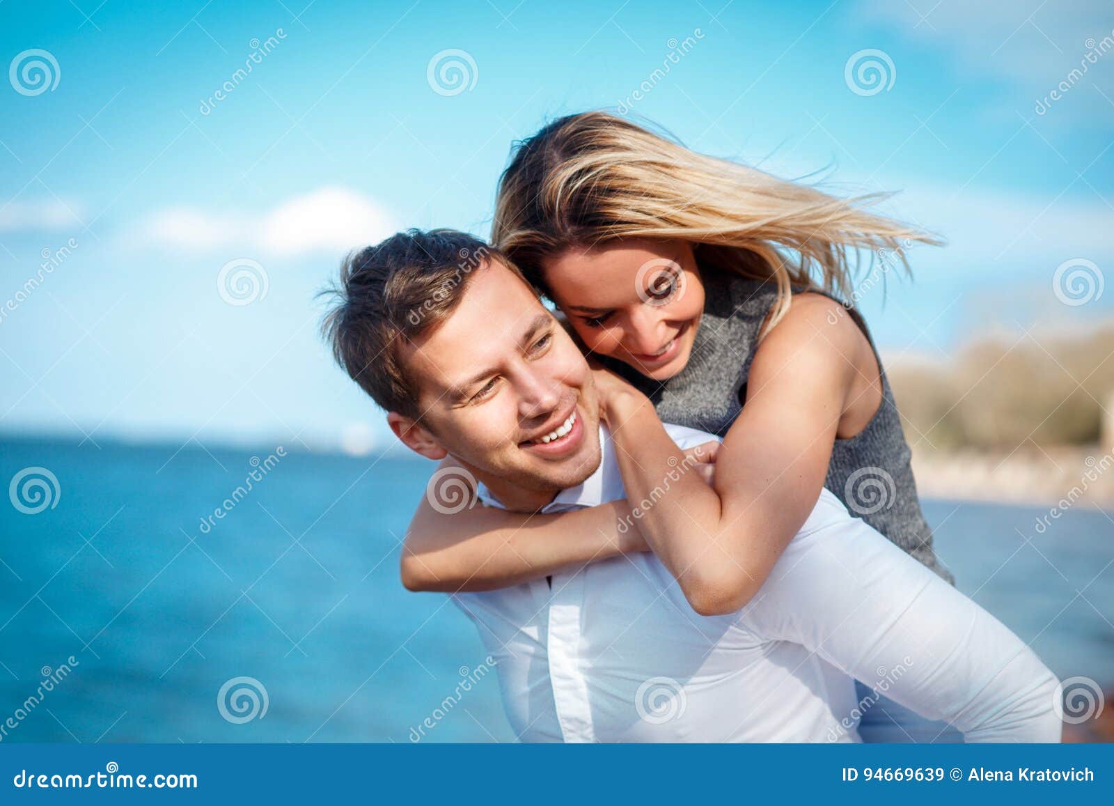 Couple in Love Having Fun Laughing and Smiling at Beach Stock Image ...