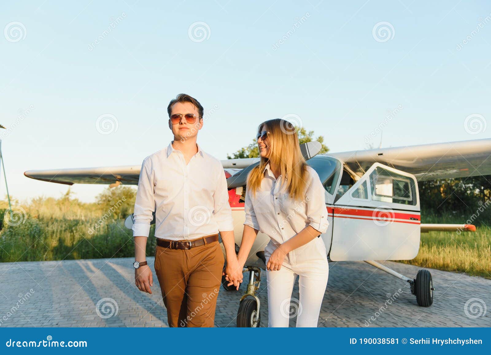 Couple in Love Having Fun Near Private Plane Stock Image - Image of ...