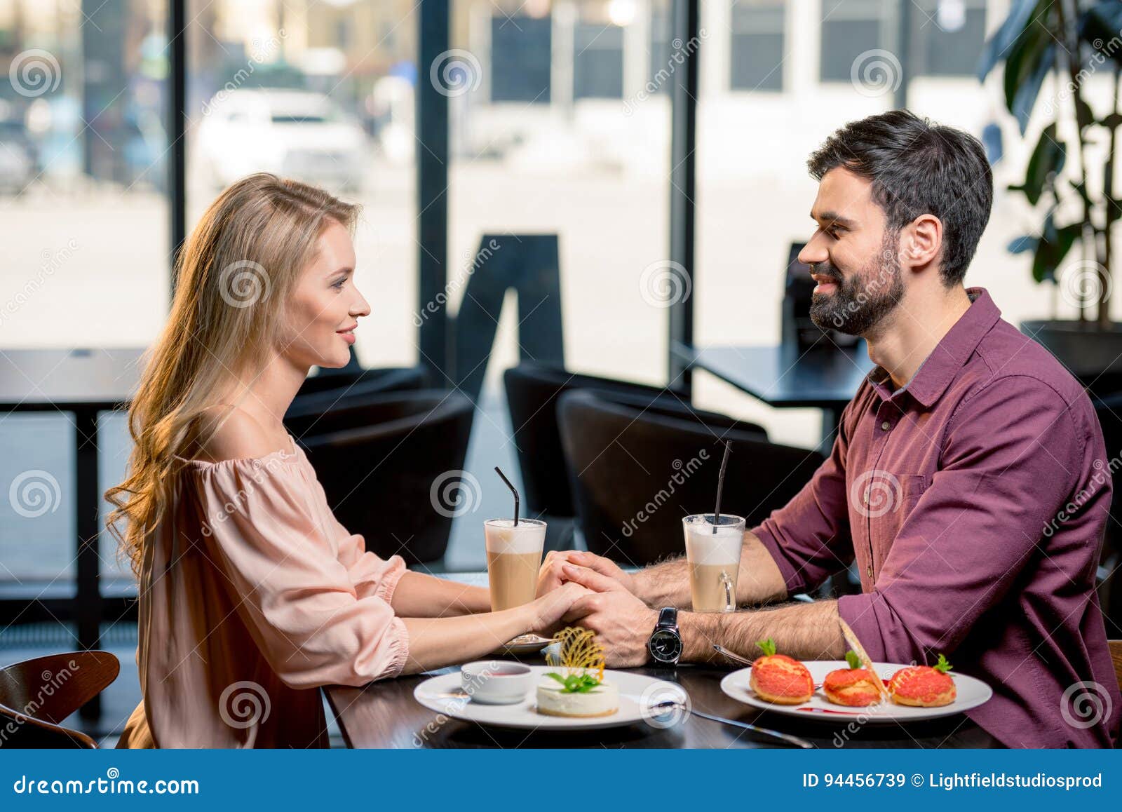 Couple in Love Having Lunch Together in Restaurant Stock Image - Image ...
