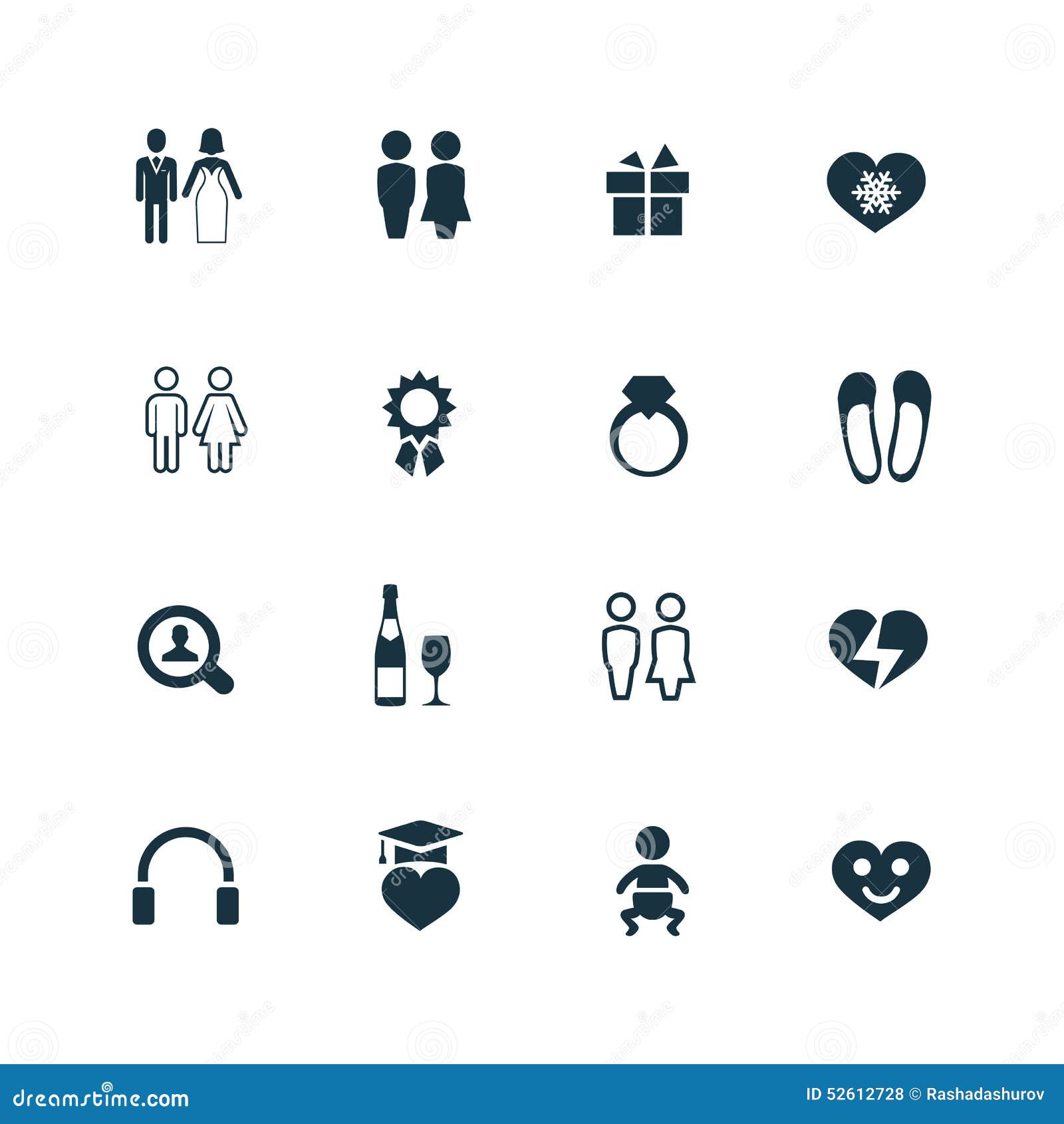 Couple, love icons set stock vector. Illustration of isolated - 52612728