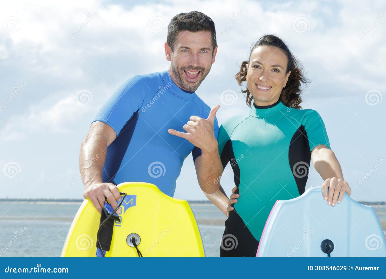 Couple in Love Learning To Surf on Beach Stock Image - Image of leisure ...