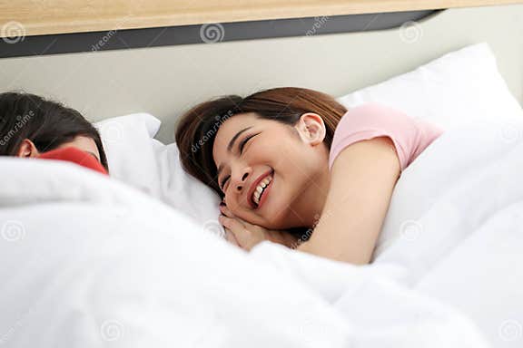 Couple Love Lesbian Happy Couple Waking Up In Morning Lgbt Lesbian
