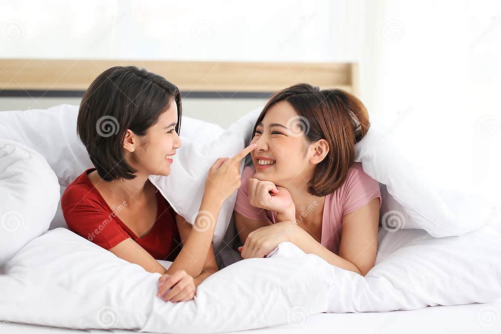 Couple Love Lesbian Happy Couple Waking Up In Morning Lgbt Lesbian