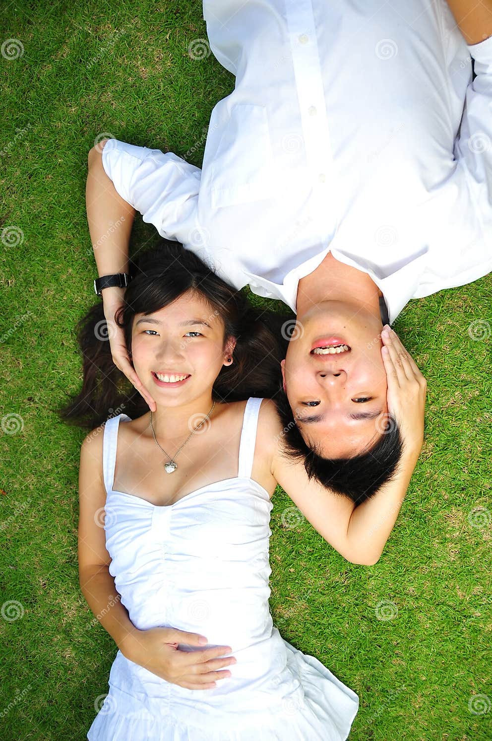 Couple in Love Lying on the Grass Stock Image - Image of lover, korea ...