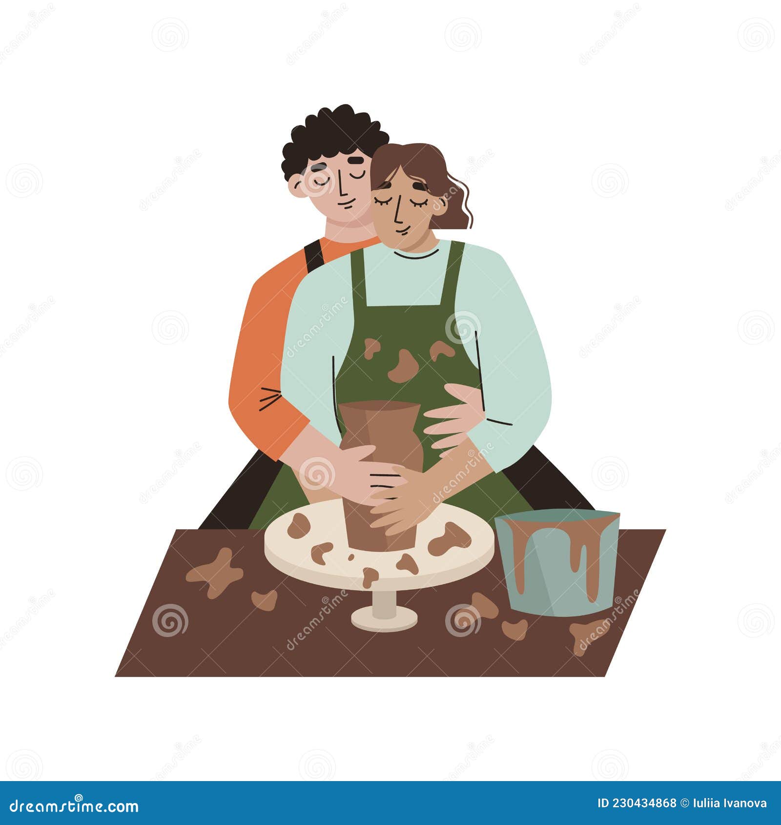Couple in Love Making Handcraft Vase. Pottery Studio Stock Vector ...