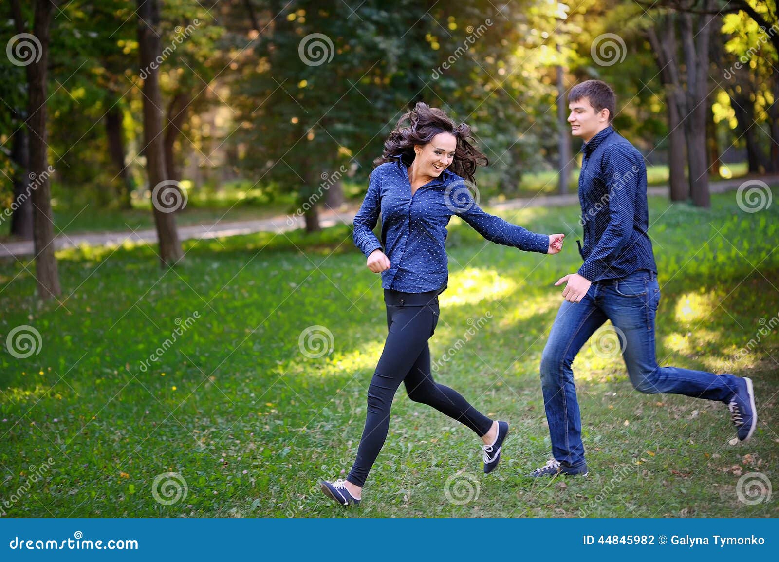 Couple in Love in the Park Runs Stock Photo - Image of lifestyle ...