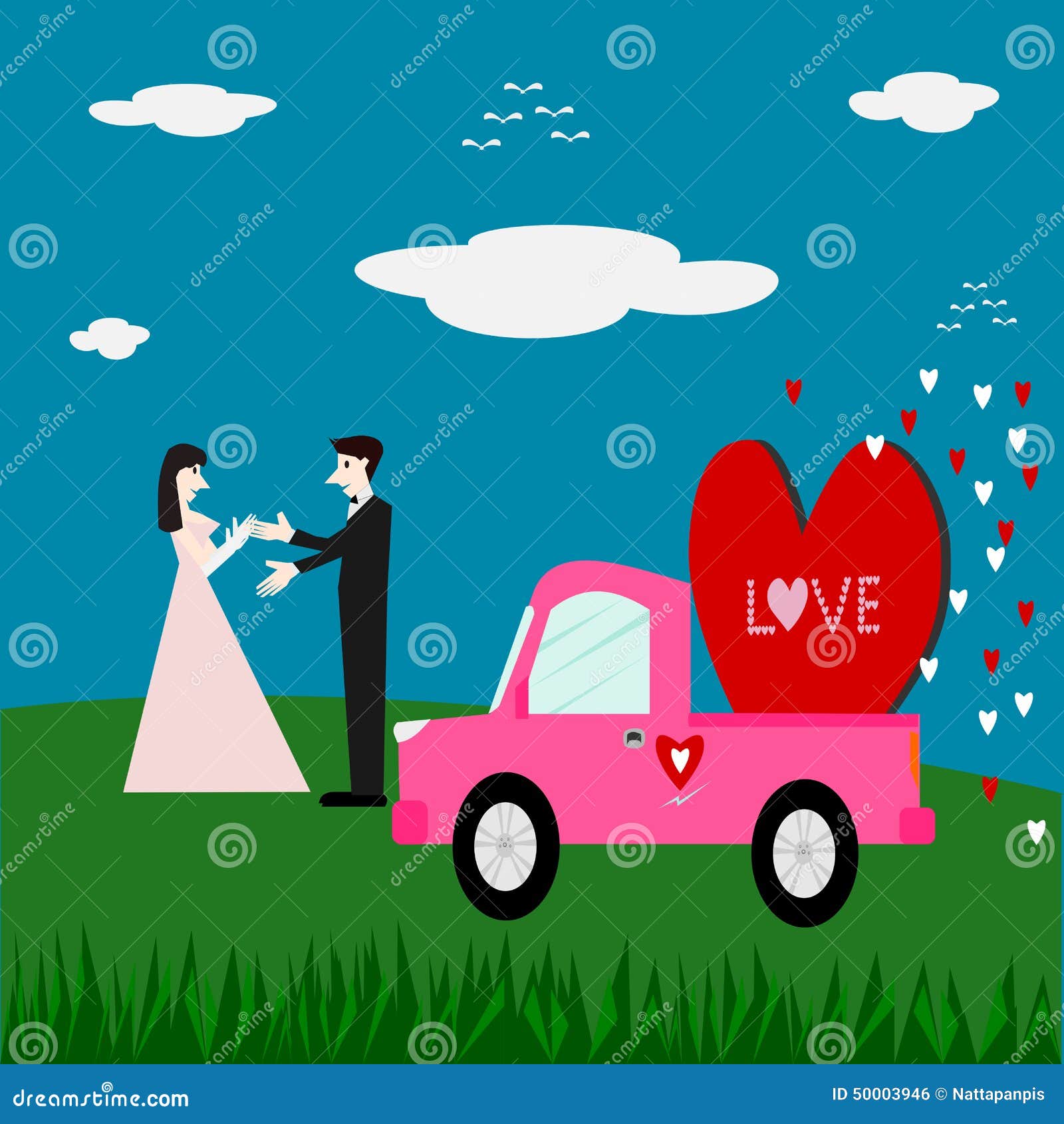 Couple Love and Red Heart on Pink Car Stock Vector - Illustration of ...